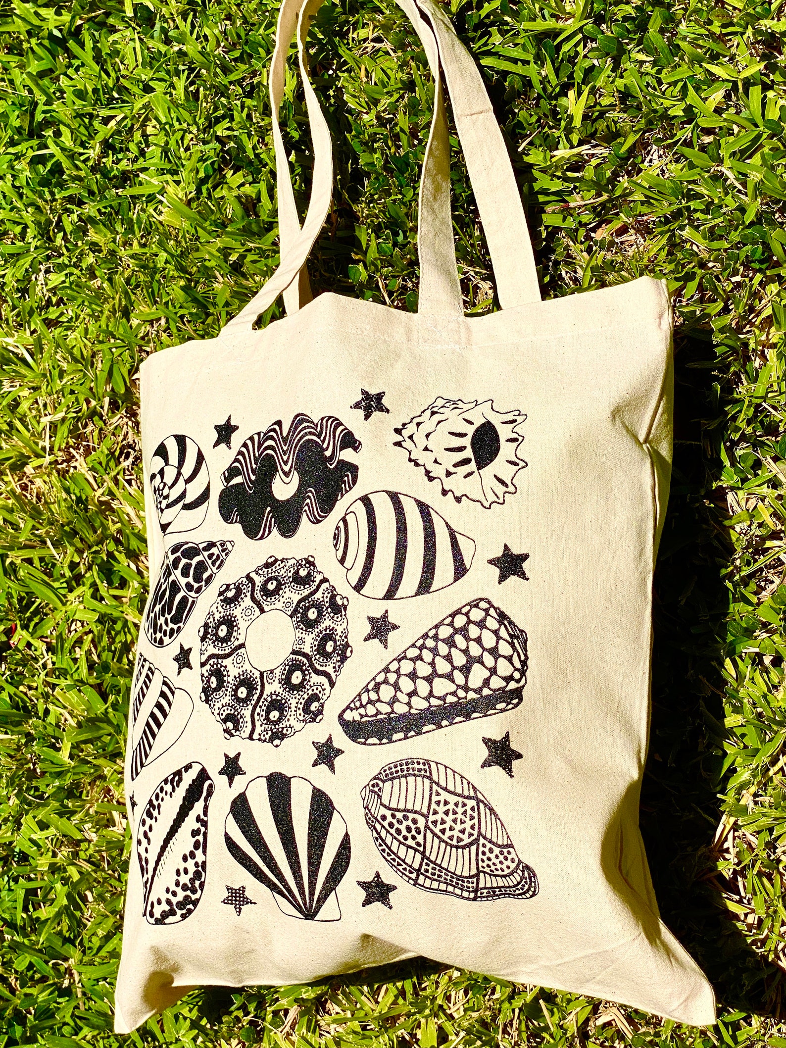 Sea Shell Screen Print Cotton Canvas Tote Bag Reusable Washable ...