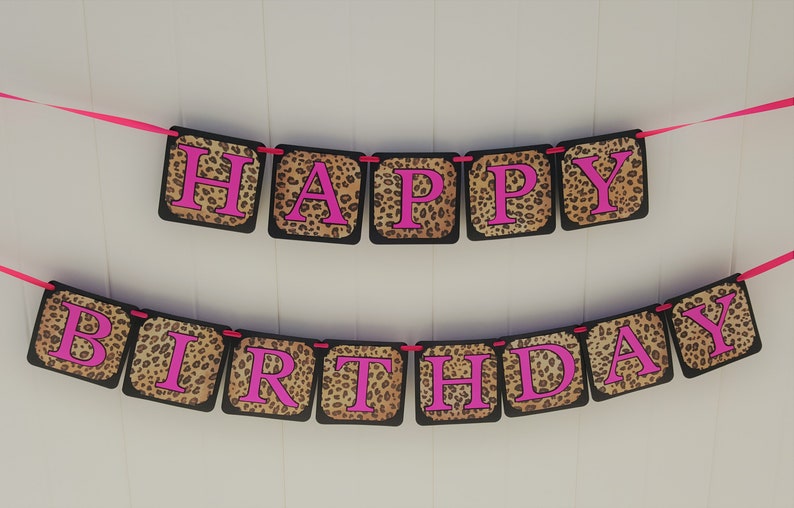 CHEETAH Happy Birthday Banner ANIMAL PRINT Party Decoration | Etsy