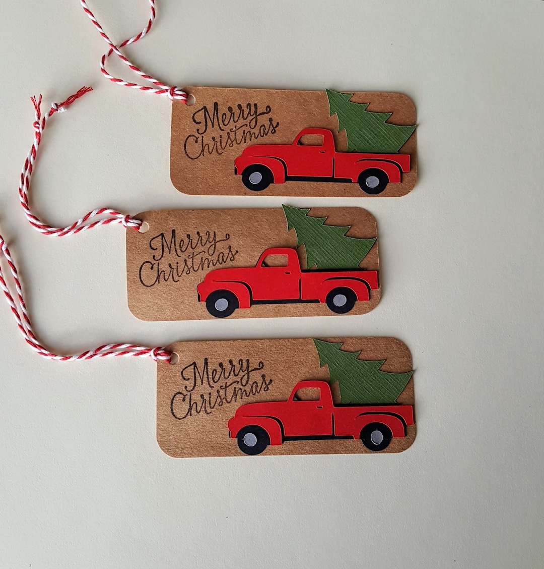 Red Truck Christmas Gift Tags, Old Red Truck Tags, Merry Christmas Gift ...
