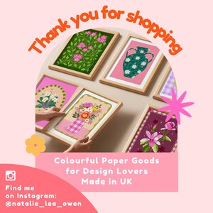 Floral Art Print, Pink Gingham Pattern, Nature Illustration, Colourful ...