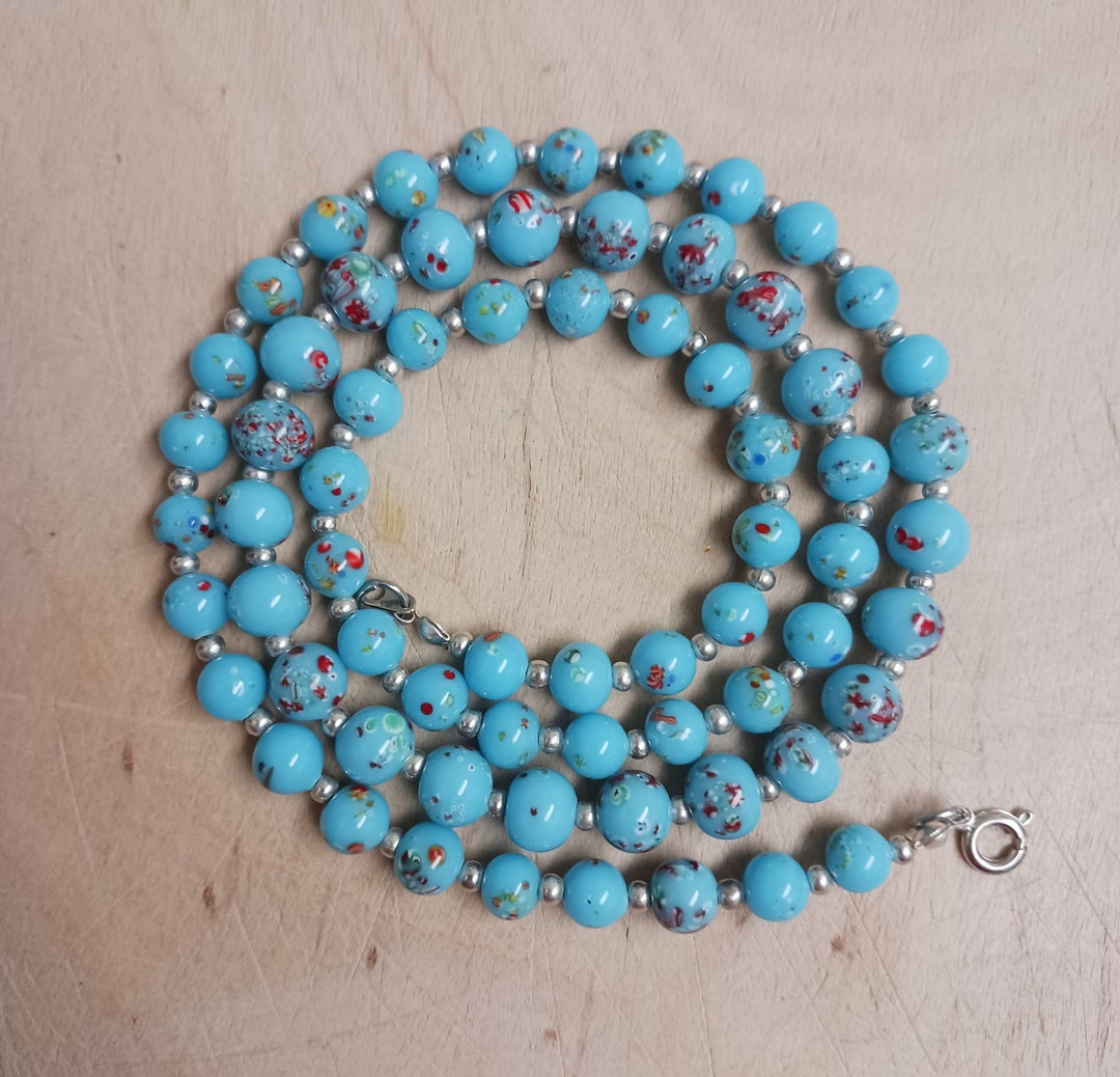 Vintage Light Blue Japanese Millefiori Bead Necklace - Etsy