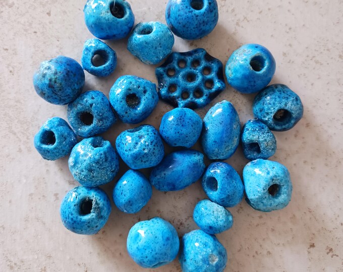 24pc Vintage Blue Faience Donkey Beads Round Oval Honeycomb - Etsy