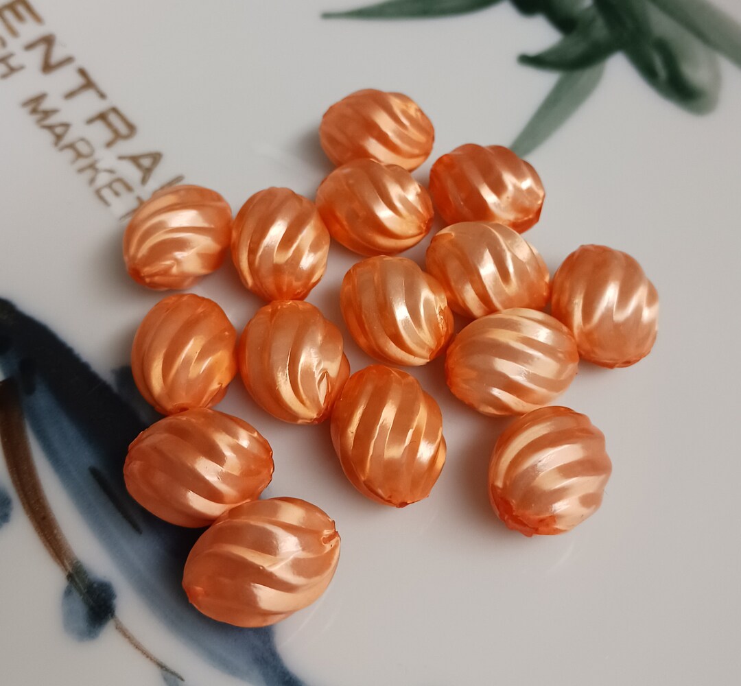 15pc Vintage Japan Orange Satin Sheen Beads 16mm X 12mm - Etsy