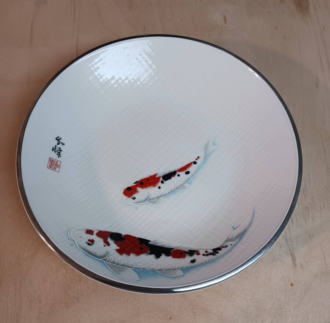 Vintage Japanese Koi Fish Serving Platter Bowl Signed M Prince - Etsy