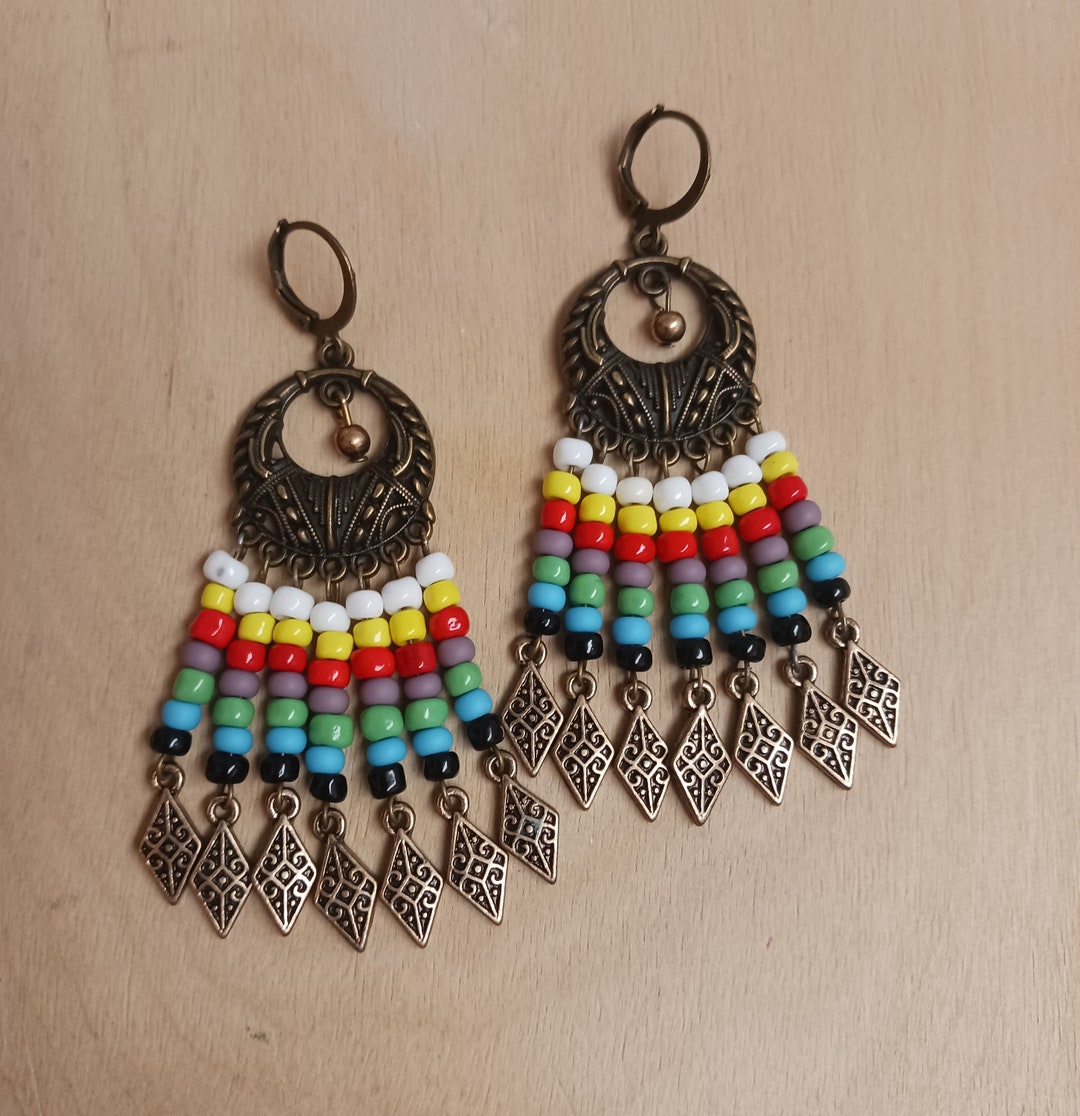 Bronze Rainbow Seed Bead Dangle Earrings - Etsy