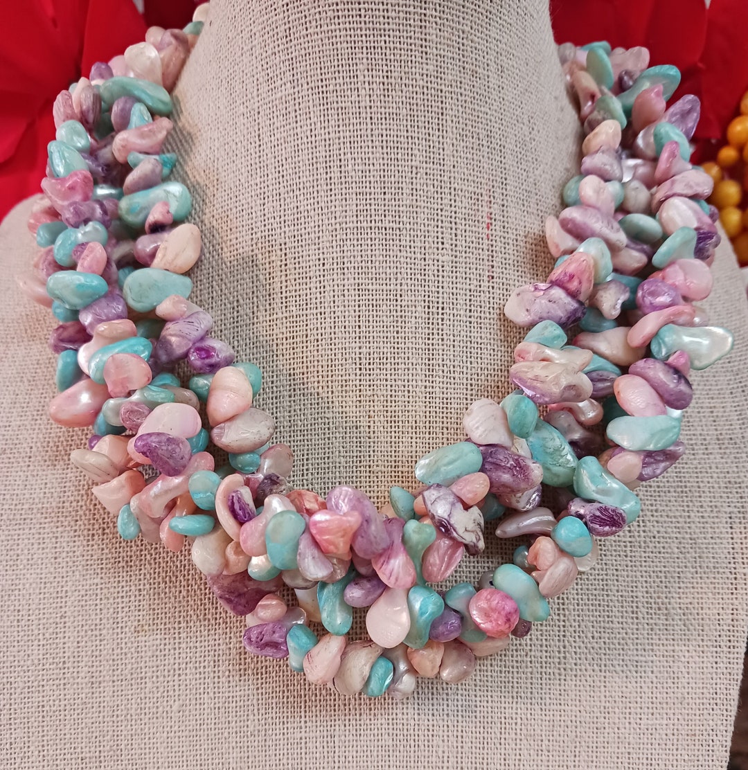 Vintage Pastel Shell Two Strand Beaded Necklace - Etsy