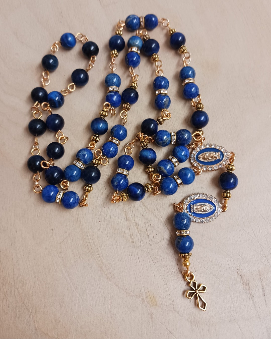 Lapis Lazuli Blue Cats Eye Bead Rosary Style Y Necklace - Etsy