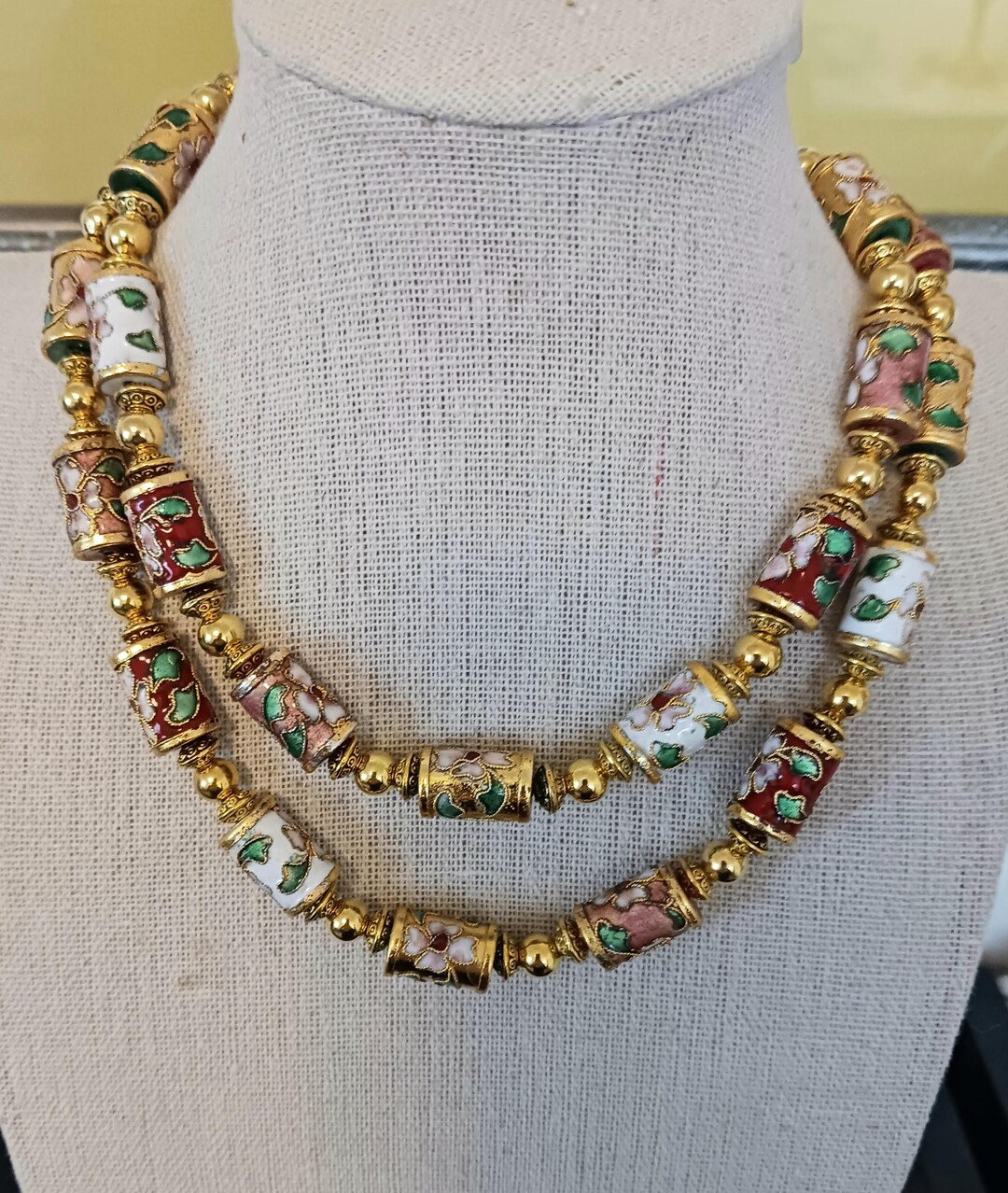 Red Pink White Cloisonne Column Bead Necklace - Etsy