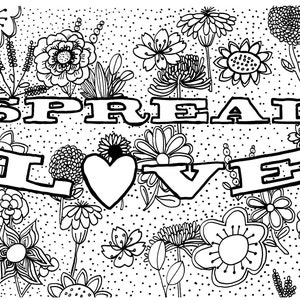 Spread Love. Coloring Page. Digital Download. Printable Coloring Page ...