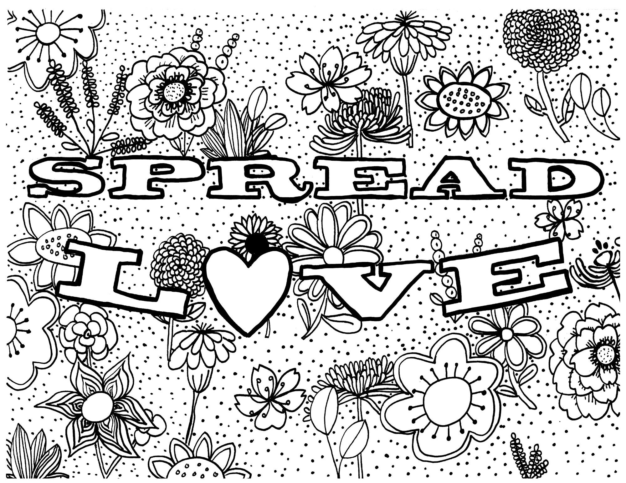 Spread Love. Coloring Page. Digital Download. Printable Coloring Page ...