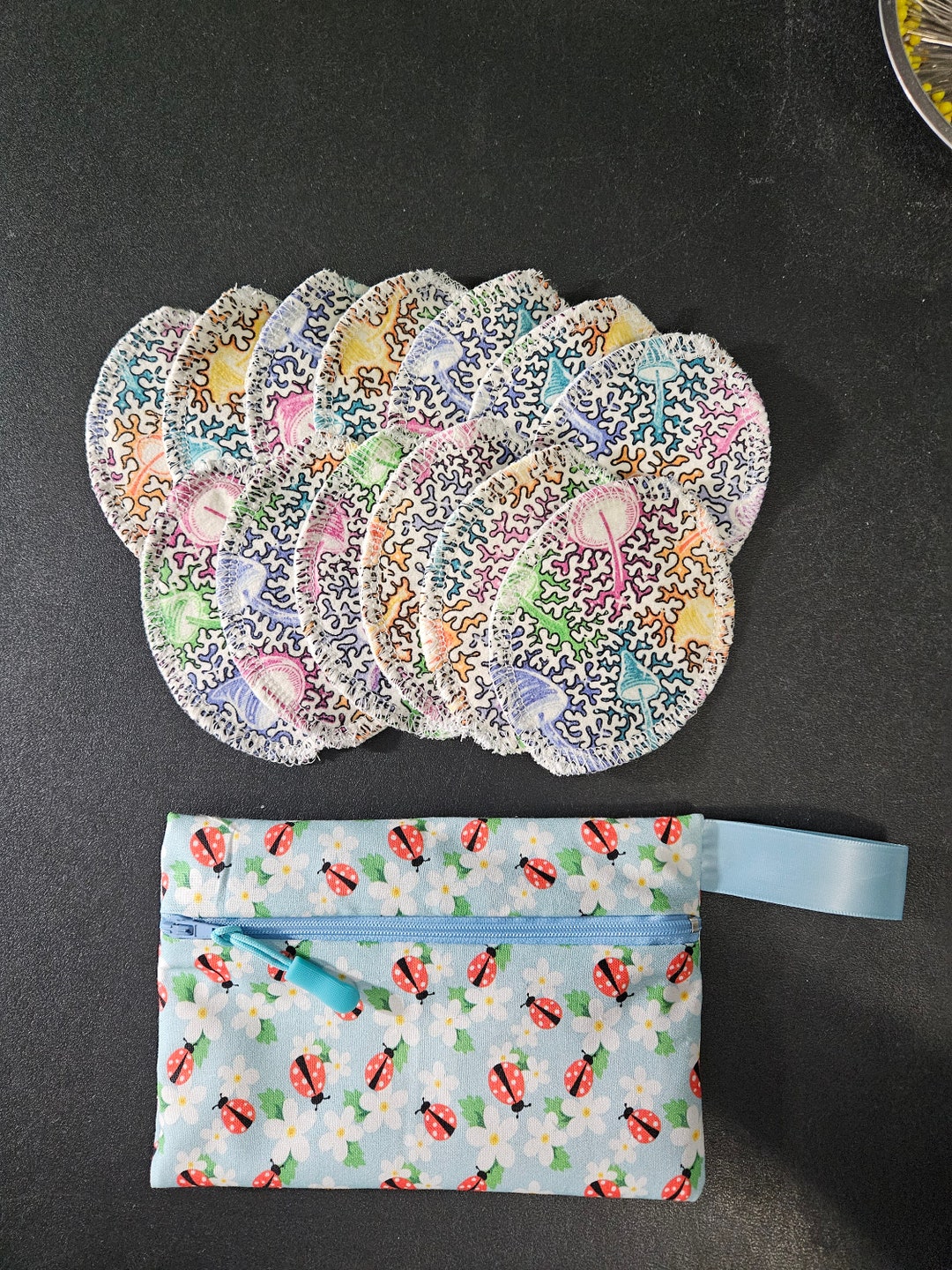 Set/13 Reusable Interlabial Pads (petals) With Wetbag {ladybug/mushroom ...