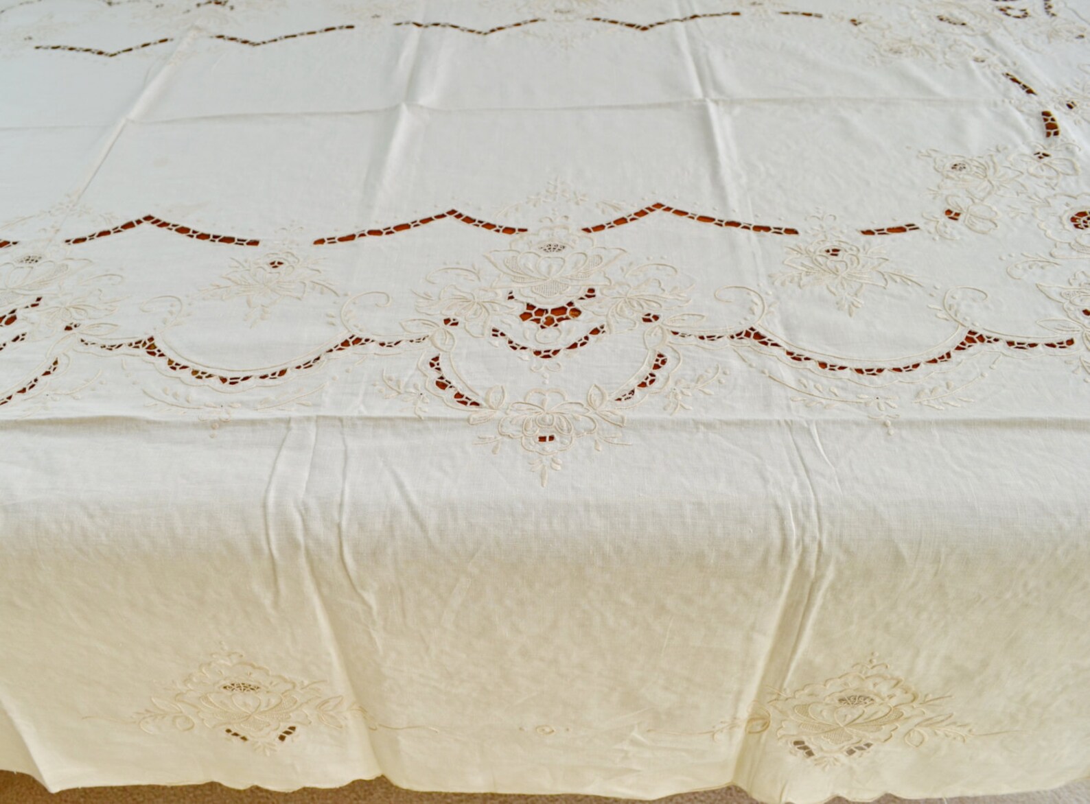 Extra Large Oblong Linen Tablecloth, Shabby Chic Decor Linen 72" X 126 ...