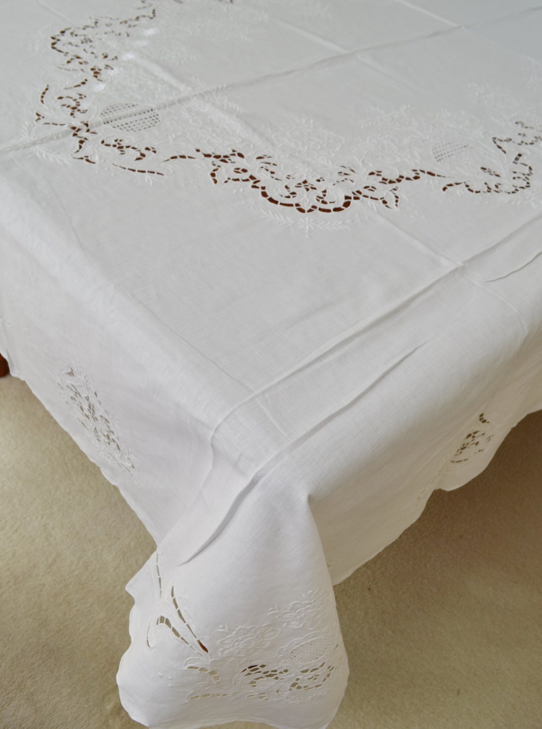 Banquet Oblong Linen Tablecloth, Shabby Chic Decor Linen 72" X 108 ...