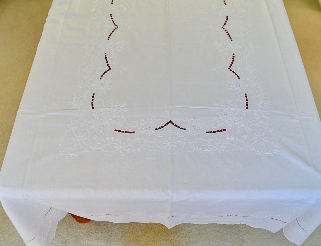 Oblong Linen Tablecloth, Shabby Chic Decor Linen 72" X 108" Long ...