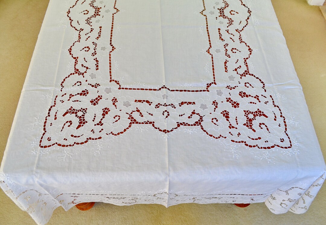 Oblong Linen Tablecloth, Shabby Chic Decor Linen 72" X 108" Long and 12 ...