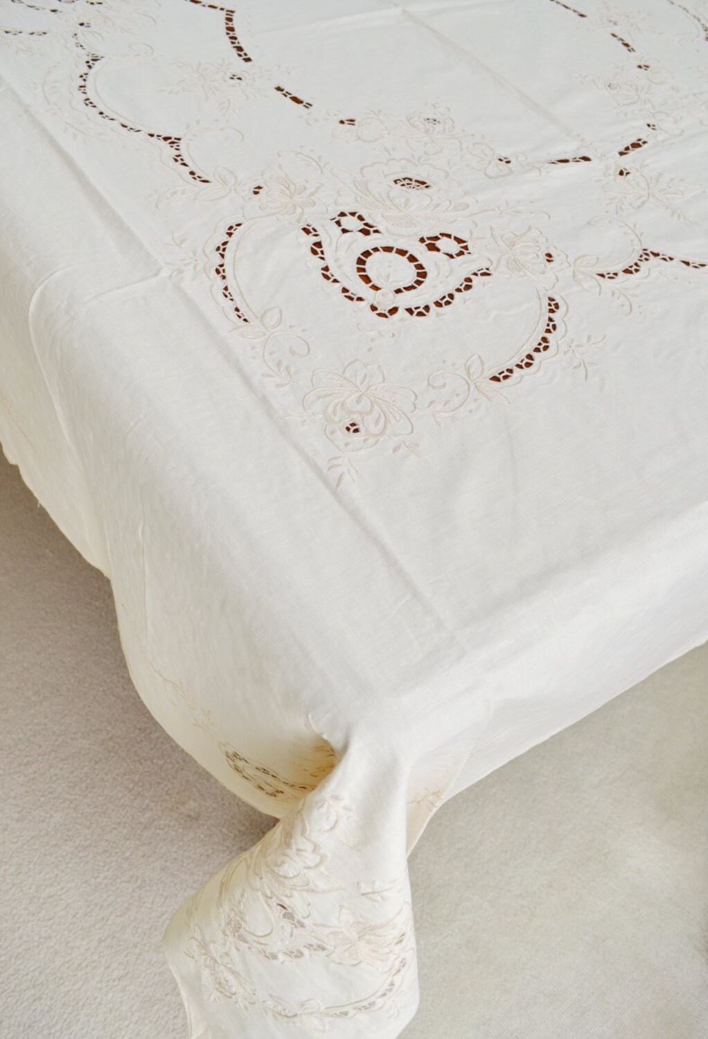 Extra Large Oblong Linen Tablecloth, Shabby Chic Decor Linen 72" X 126 ...