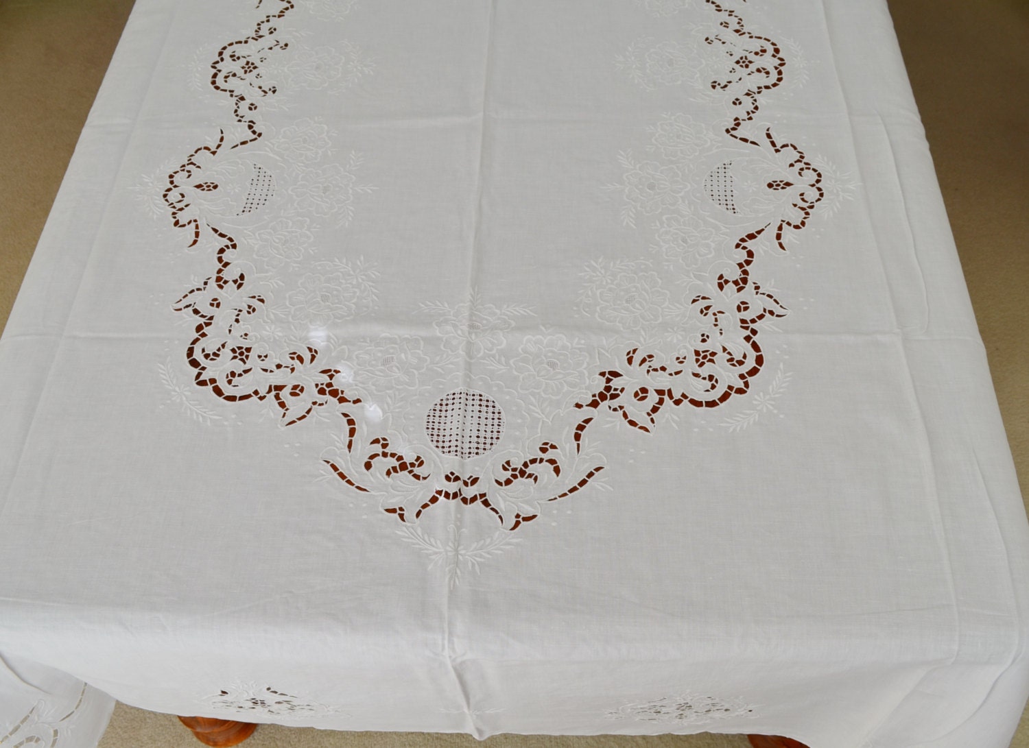 Banquet Oblong Linen Tablecloth, Shabby Chic Decor Linen 72" X 108 ...