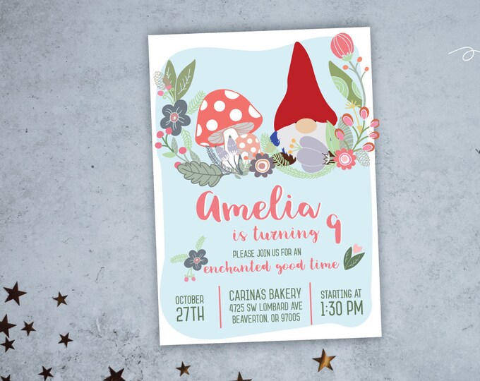 Gnome Birthday Invitation, Invitation Gnome, Birthday Party Printable ...