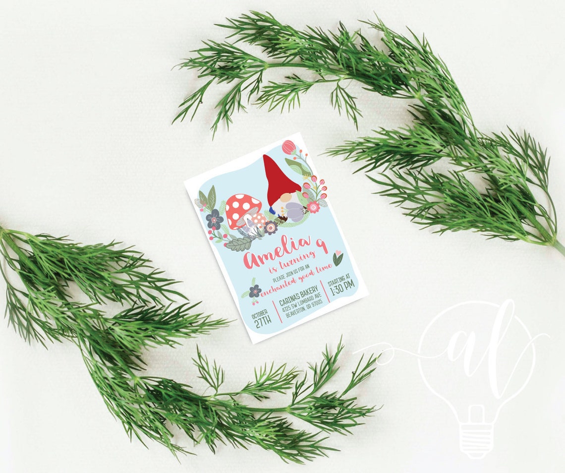 Gnome Birthday Invitation Invitation Gnome Birthday Party | Etsy