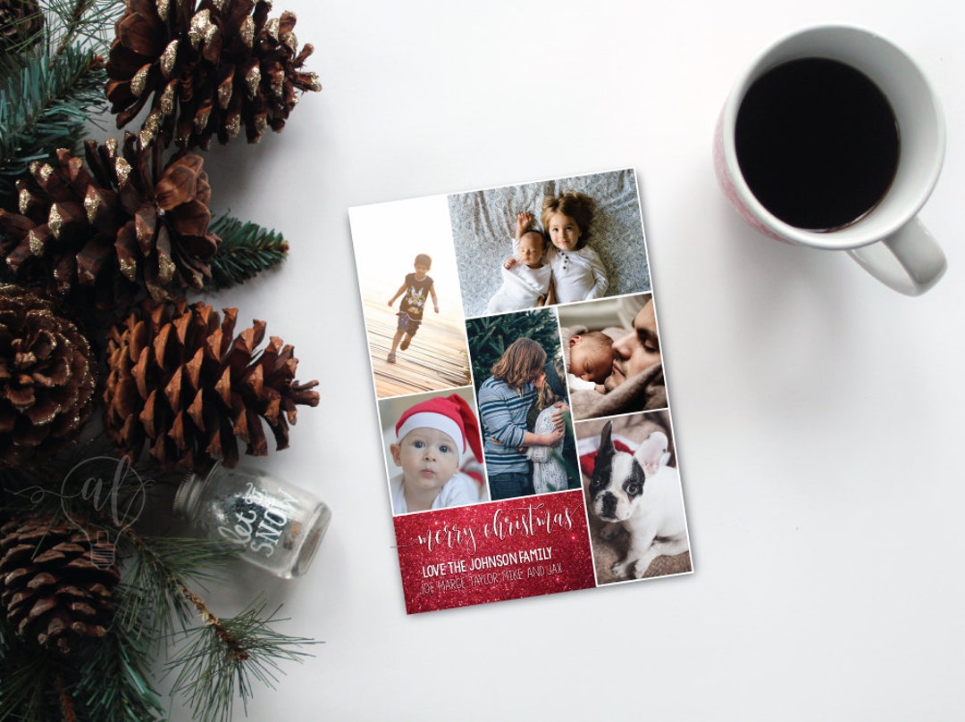 Multi Photo Christmas Card 6 Photo Christmas Card Merry Christmas ...