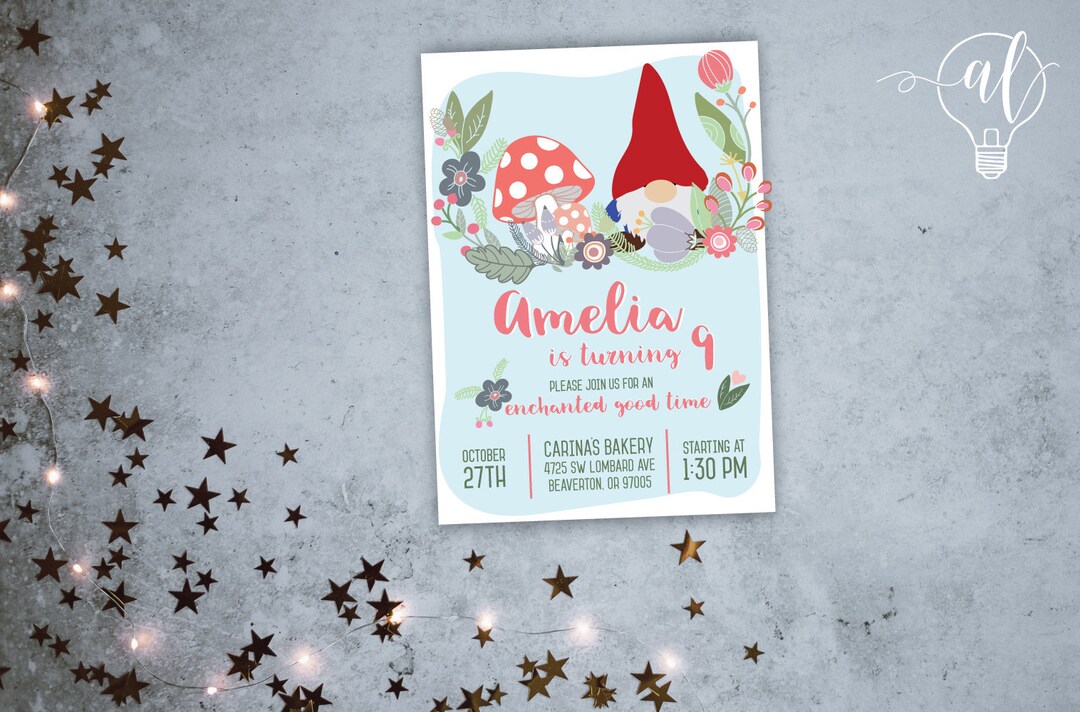 Gnome Birthday Invitation, Invitation Gnome, Birthday Party Printable ...