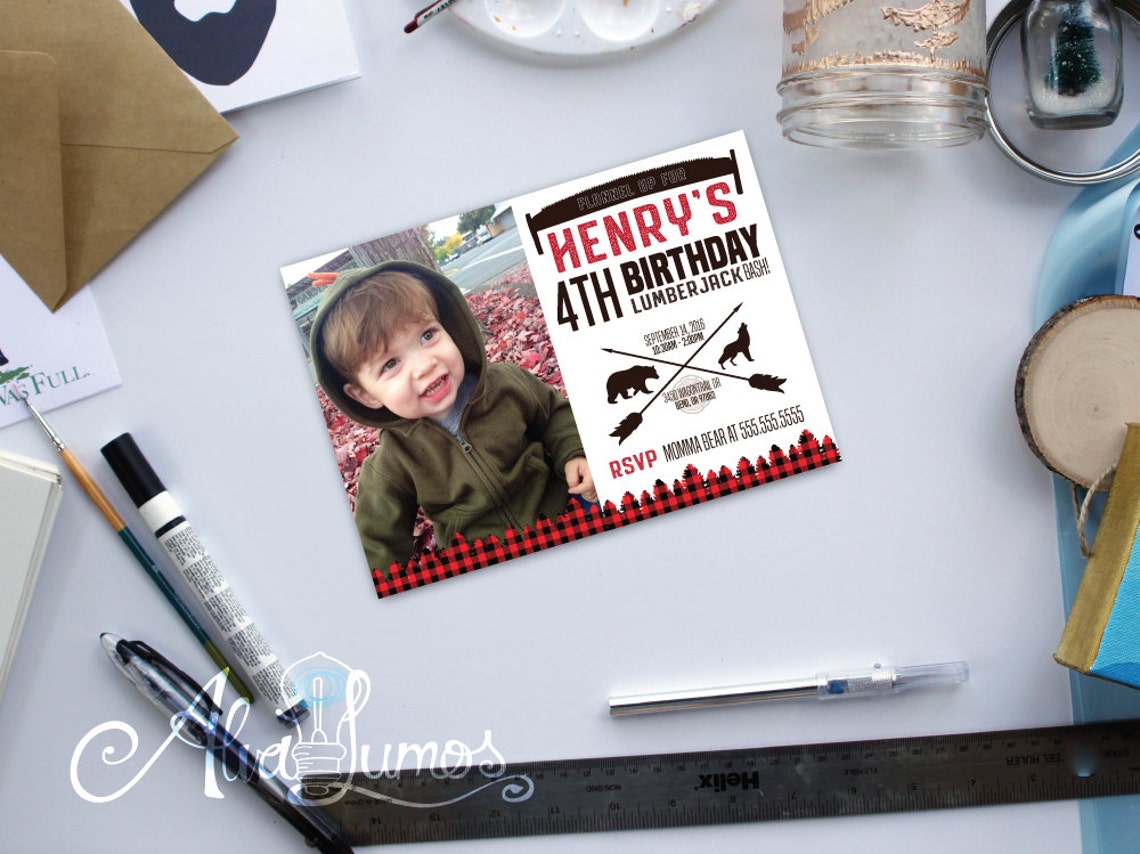 Lumberjack Birthday Photo Invitation Lumberjack Birthday - Etsy