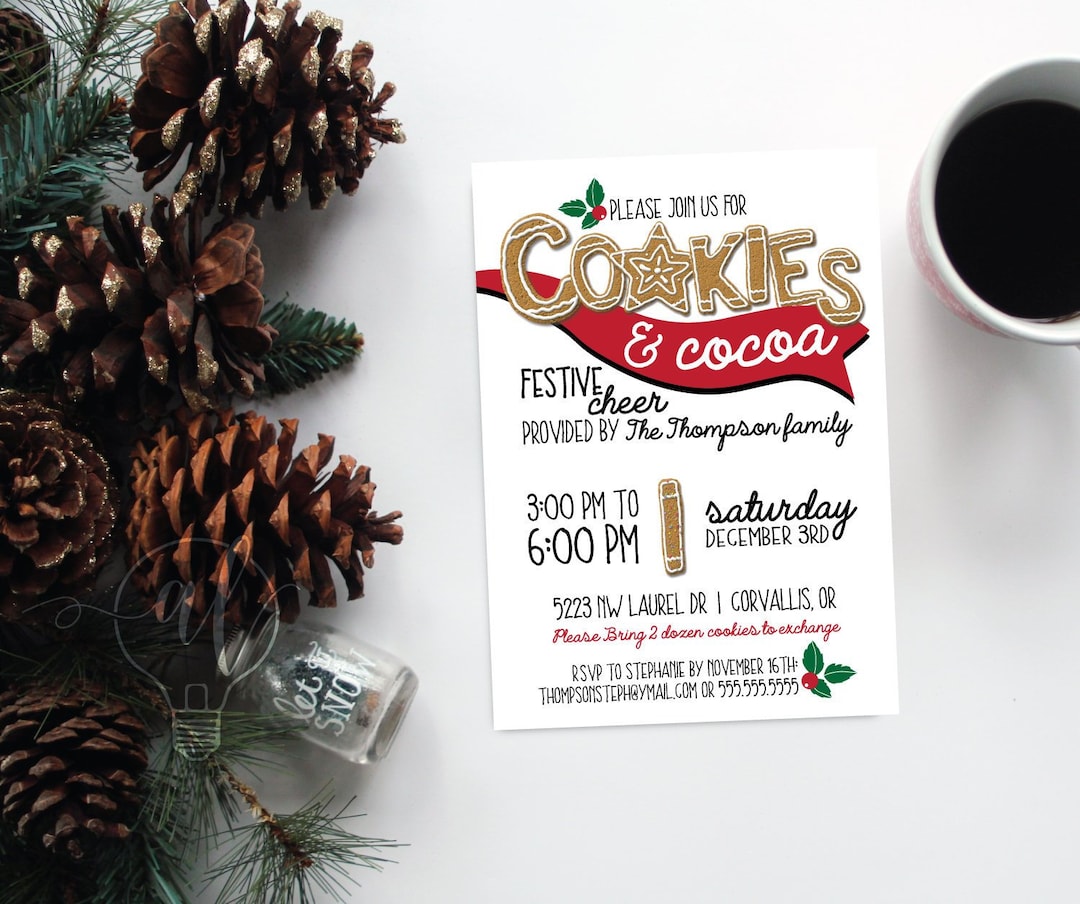 Cookies & Cocoa Christmas Party Invitation: Cookie Exchange (digital ...
