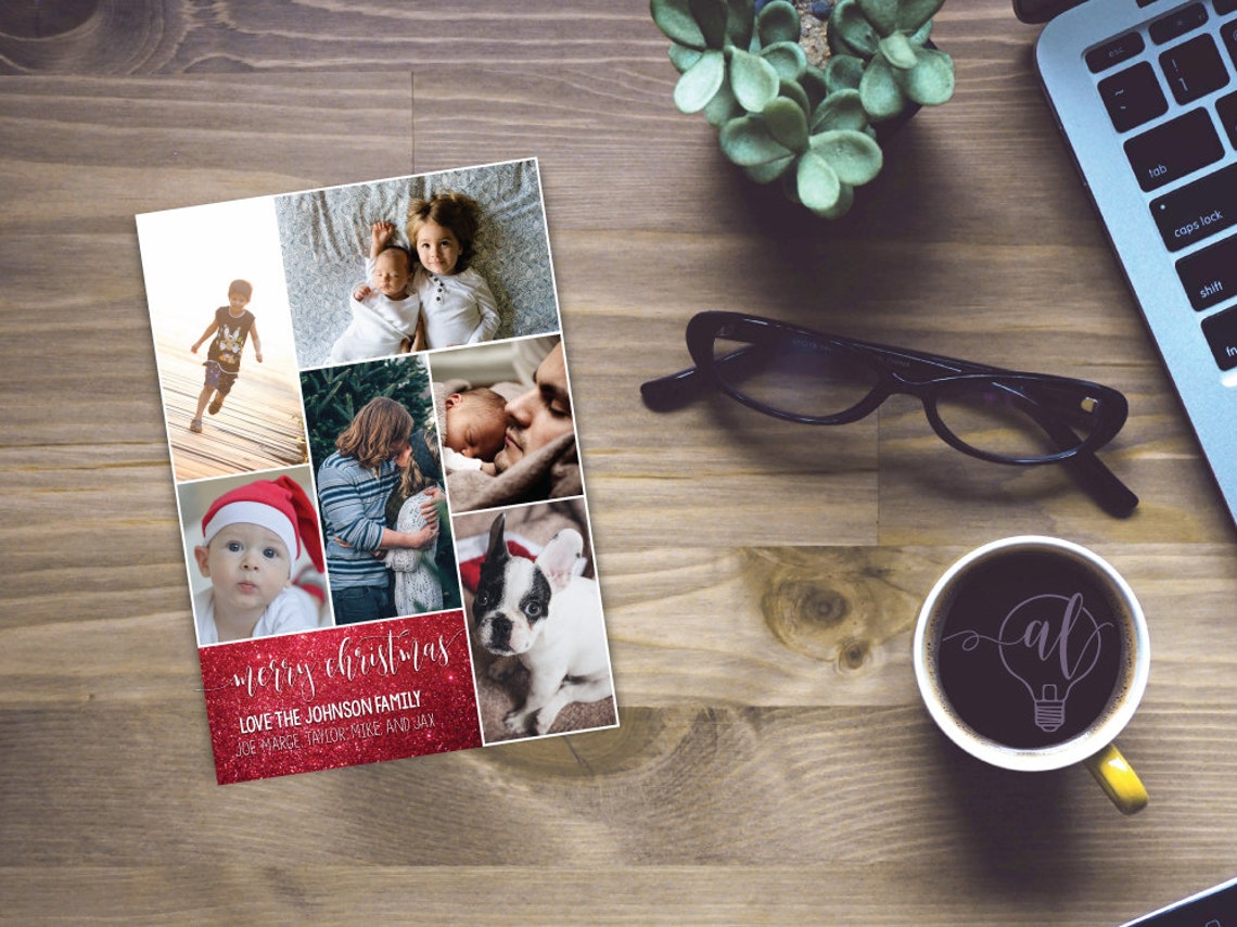 Multi Photo Christmas Card 6 Photo Christmas Card Merry - Etsy