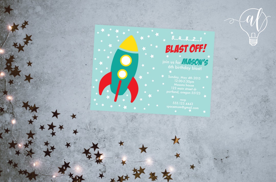 Space Birthday Party Invitation, Rocket Invitation, Outer Space Invite ...