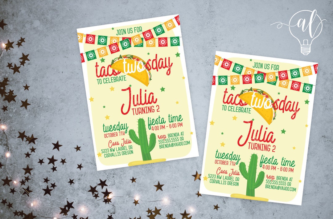 Fiesta Invitation, Taco Twosday Birthday Invitation, Mexican Party ...
