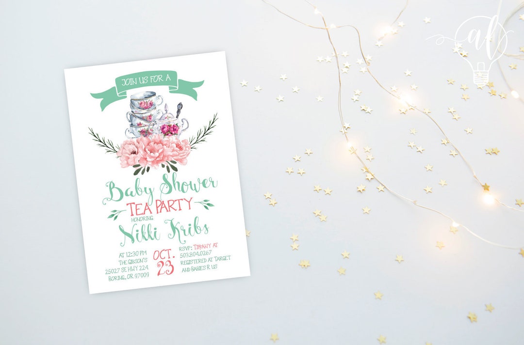 Tea Party Baby Shower Invitation: Floral Teacup Design (digital File ...