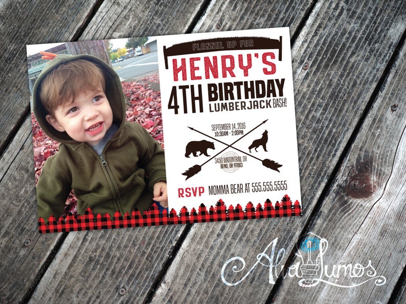 Lumberjack Birthday Photo Invitation Lumberjack Birthday - Etsy