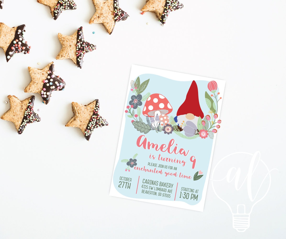 Gnome Birthday Invitation Invitation Gnome Birthday Party | Etsy