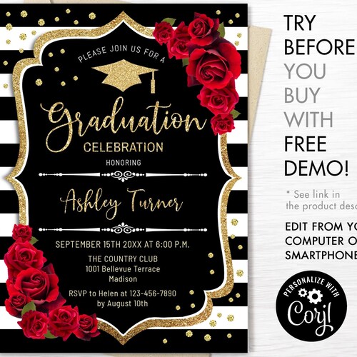 Graduation Invitation INSTANT DOWNLOAD Digital Template. - Etsy