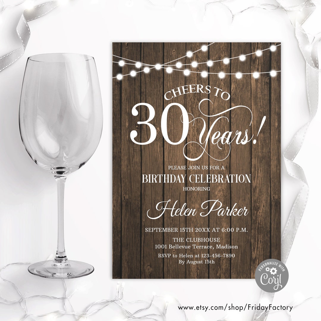 30th Birthday Party Invitation. INSTANT DOWNLOAD Editable DIY Digital ...