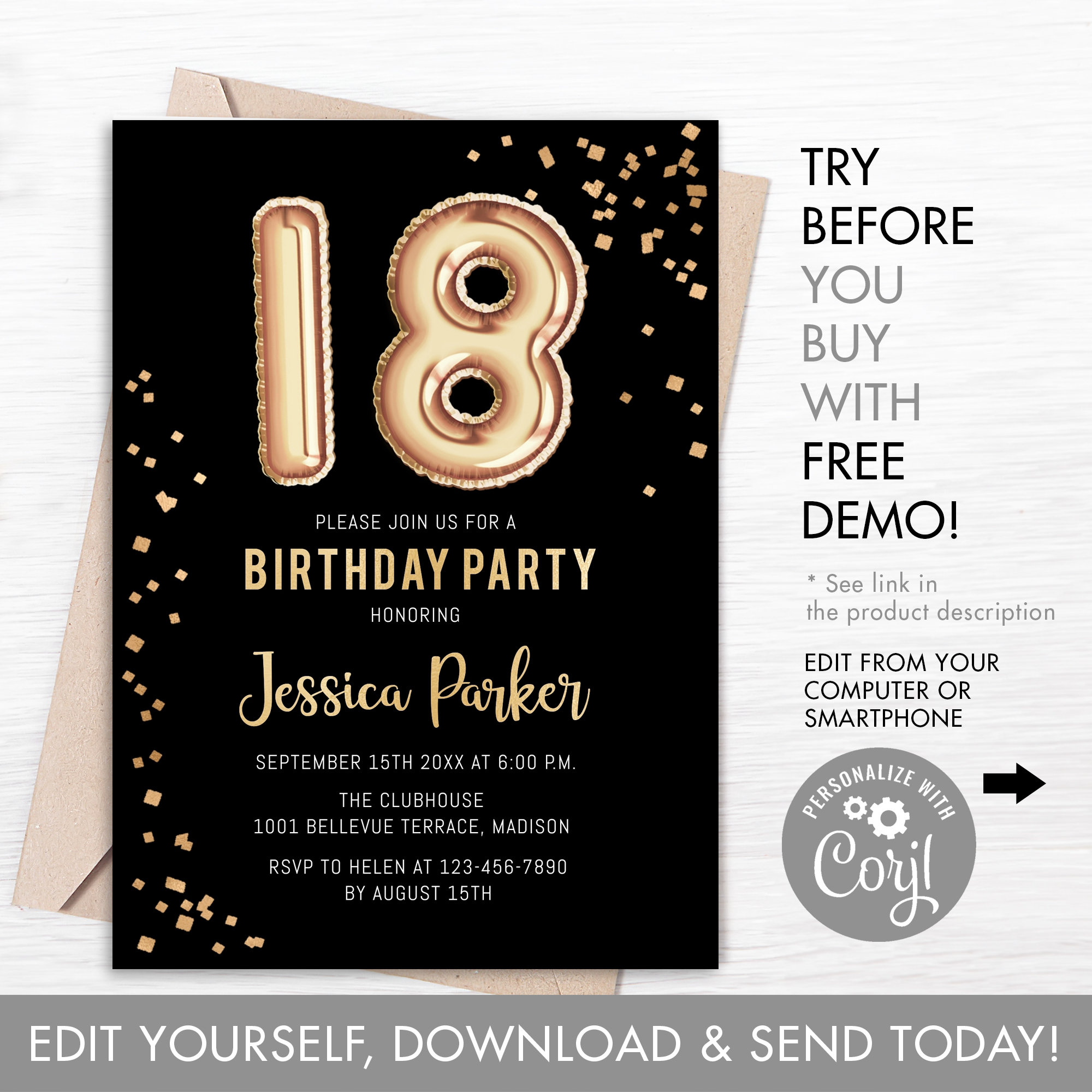 18th Birthday Party Invitation INSTANT DOWNLOAD Digital - Etsy Hong Kong