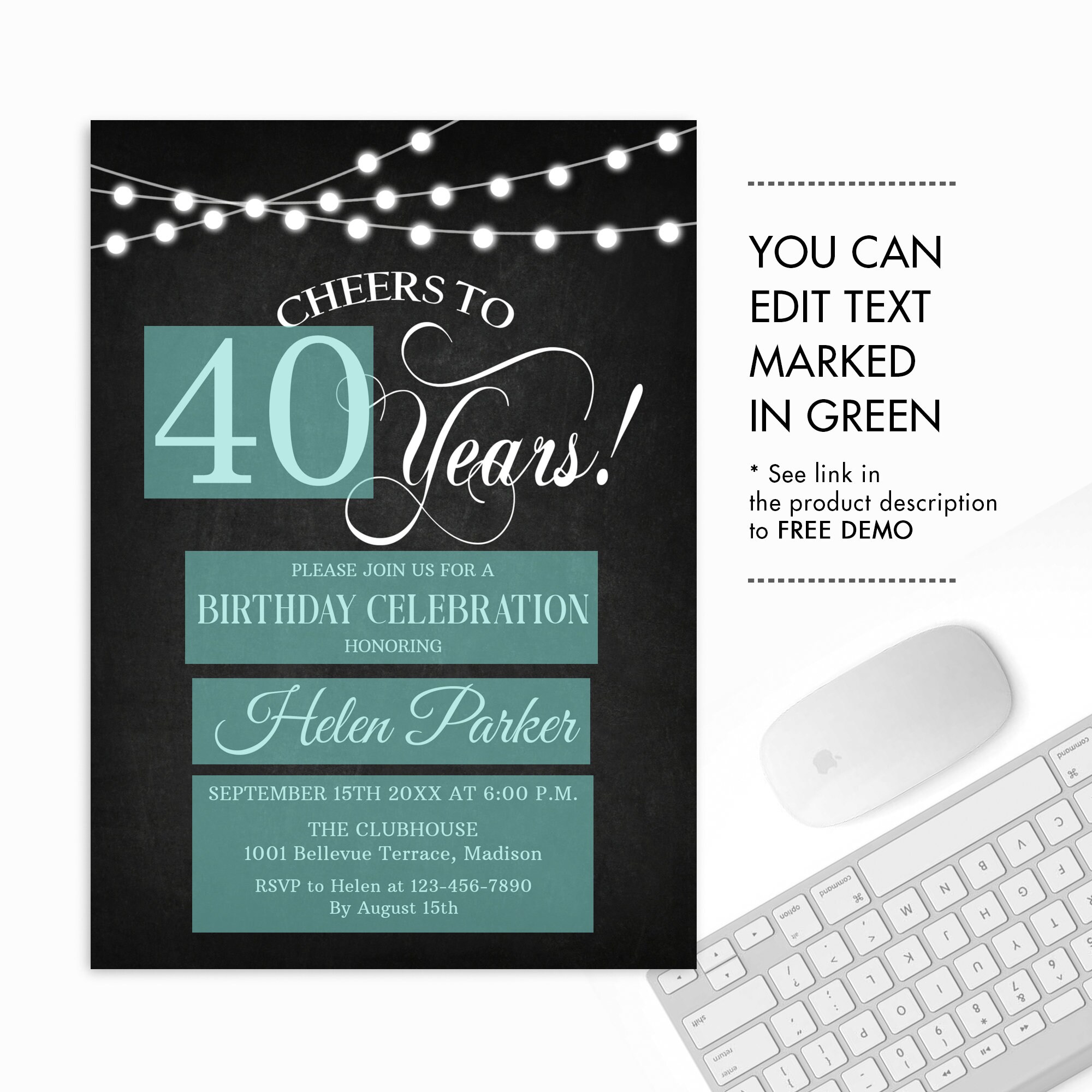 INSTANT DOWNLOAD 40th Birthday Party Invitation. Editable DIY | Etsy