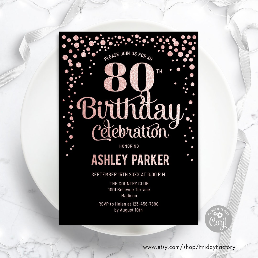 80th Birthday Invitation INSTANT DOWNLOAD DIY Digital Template. Any Age ...