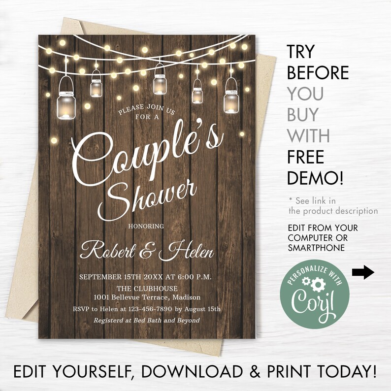 Couples Shower Invitation INSTANT DOWNLOAD Digital Template. - Etsy