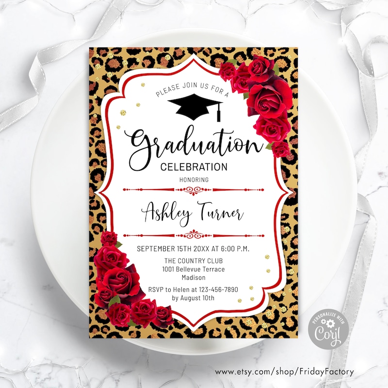 Graduation Leopard Invitation - Etsy