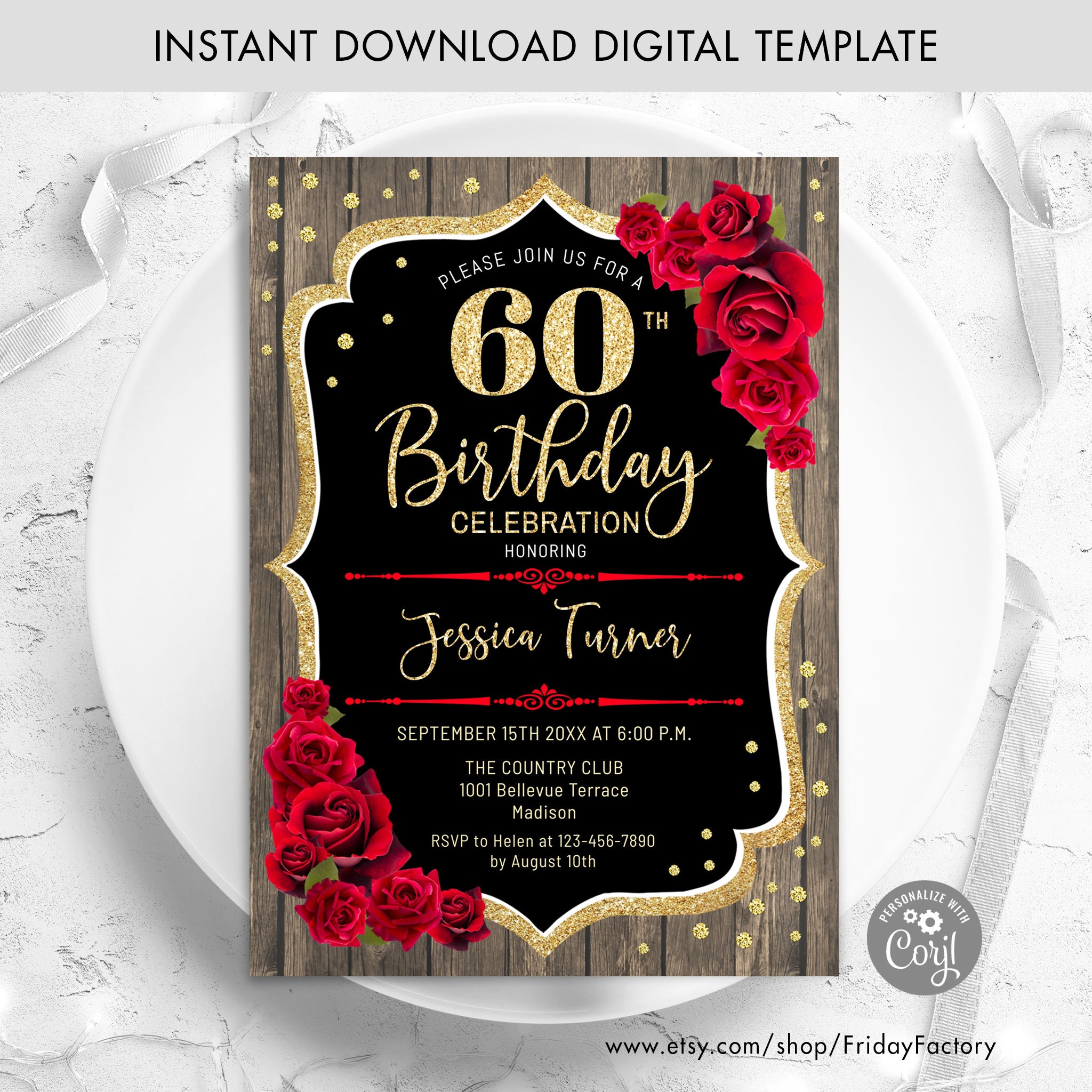 Red 60th Birthday Invitations