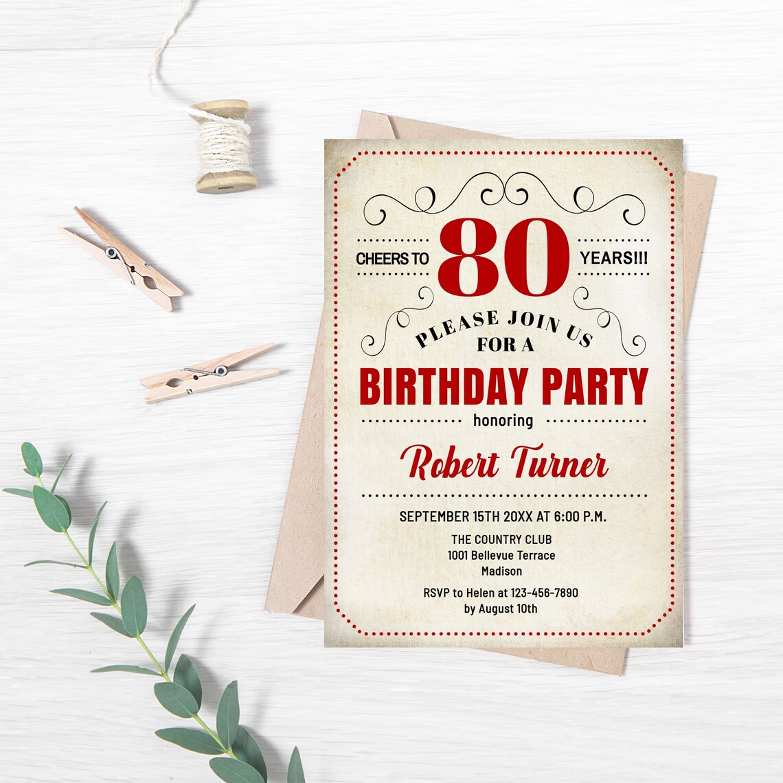 80th Birthday Party Invitation Instant Download Digital Etsy
