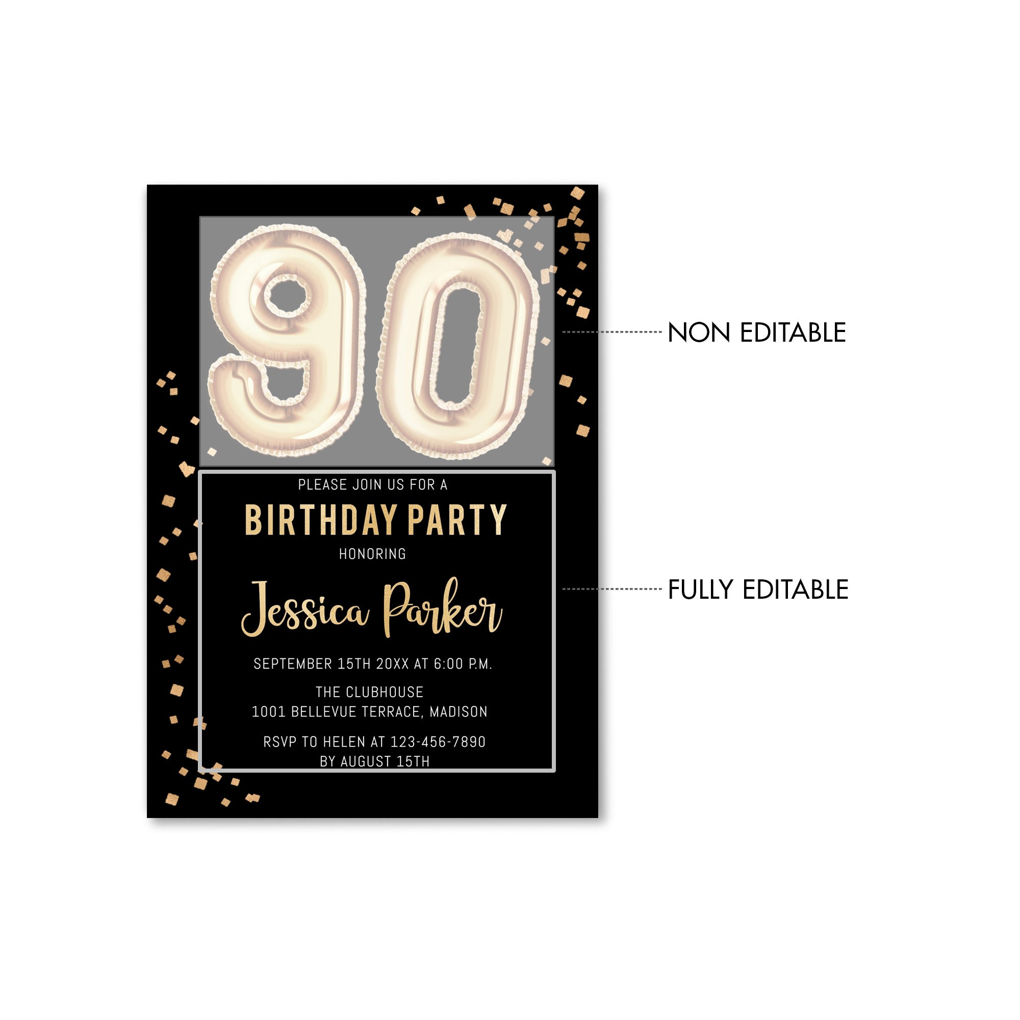 90th Birthday Party Invitation INSTANT DOWNLOAD Digital | Etsy