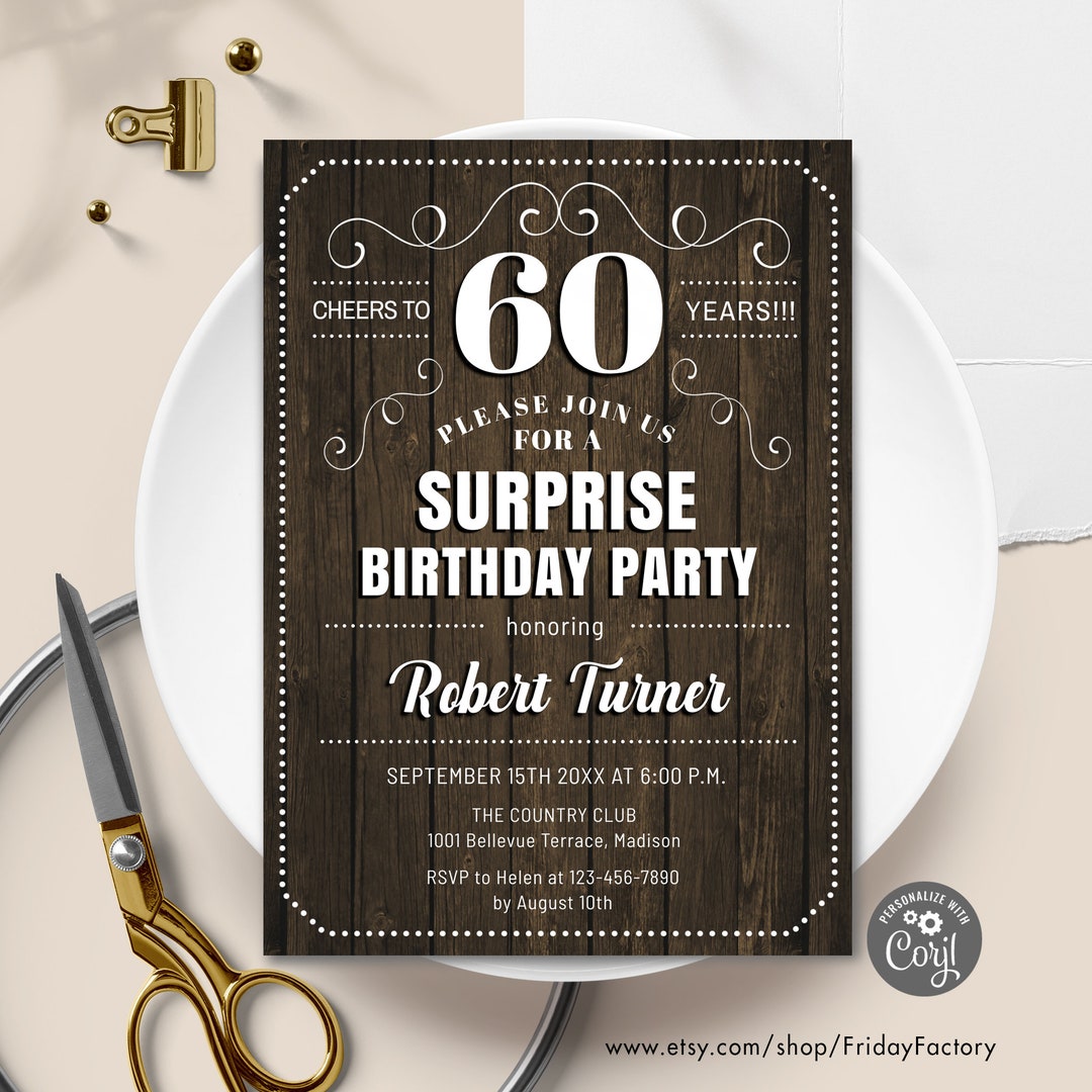Surprise 60th Birthday Party Invitation - INSTANT DOWNLOAD Digital ...