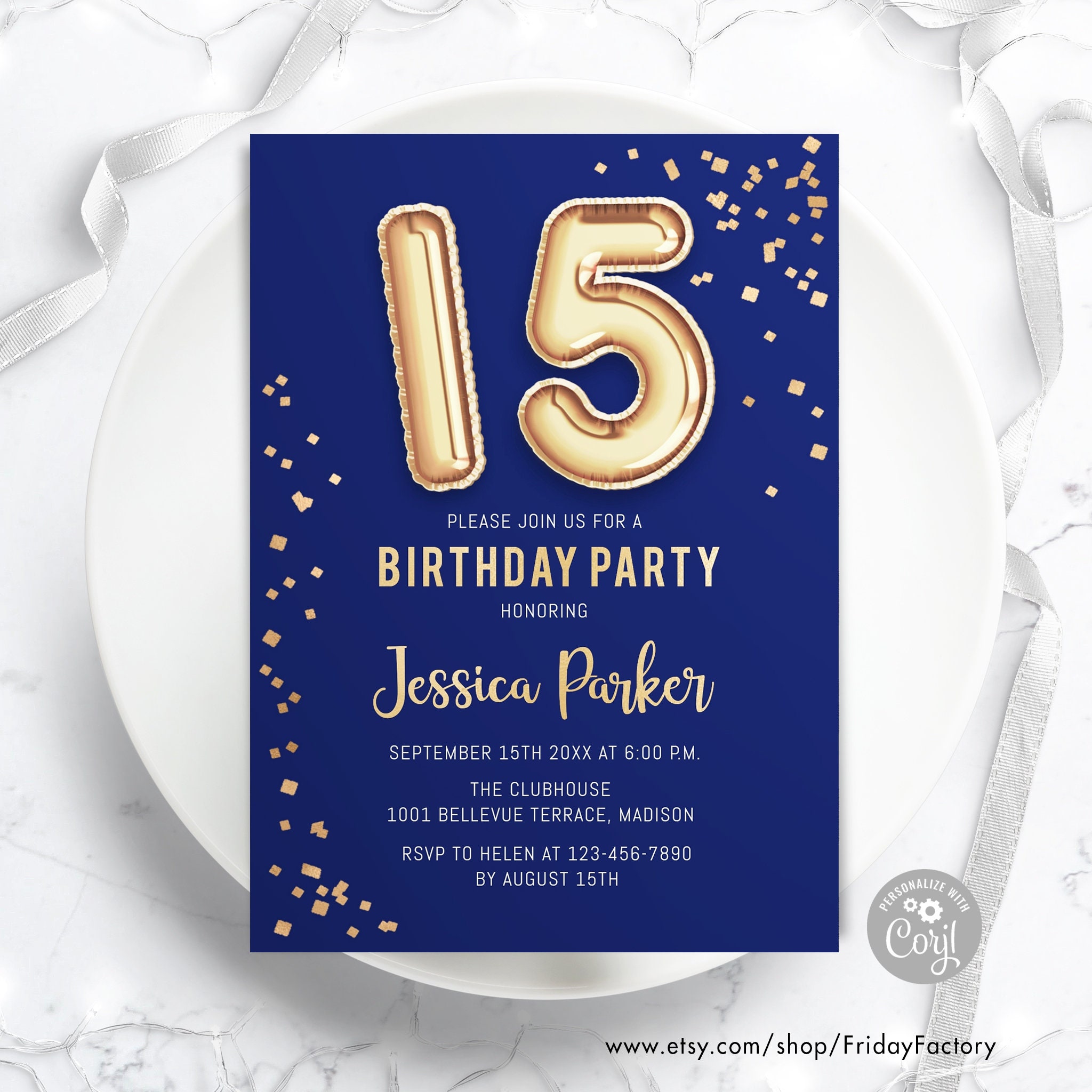 Invitation Cards For 15 Years Customized Elegant Transparent Blue