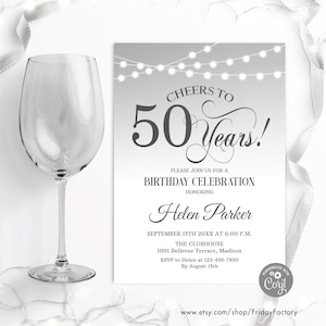 INSTANT DOWNLOAD 50th Birthday Party Invitation. DIY Digital Template ...