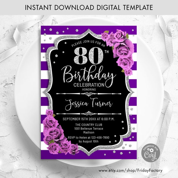 80th Birthday Invitations Etsy