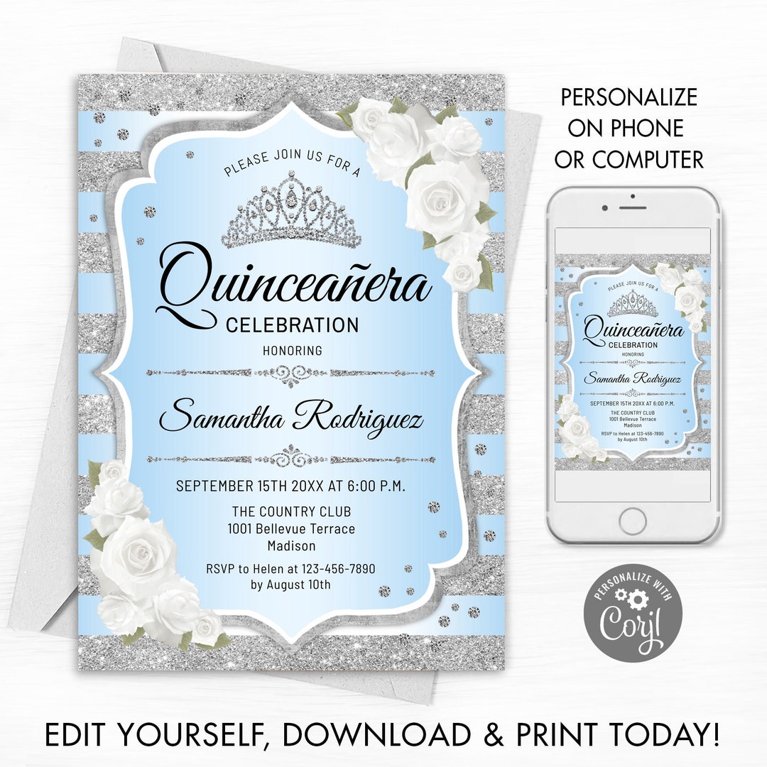 Quinceanera Invitation INSTANT DOWNLOAD Digital Template. - Etsy