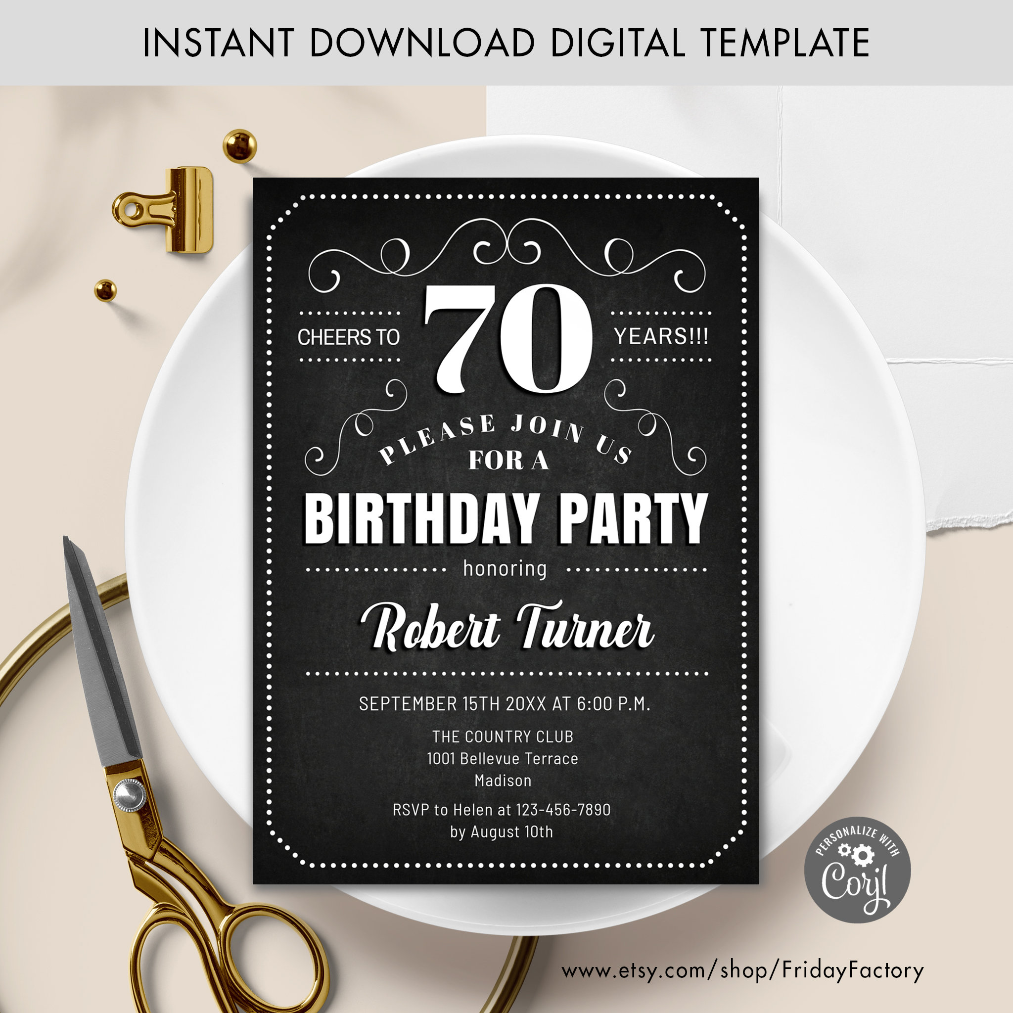 70th Birthday Invitation Card Templates Designs PSD, AI, 53% OFF