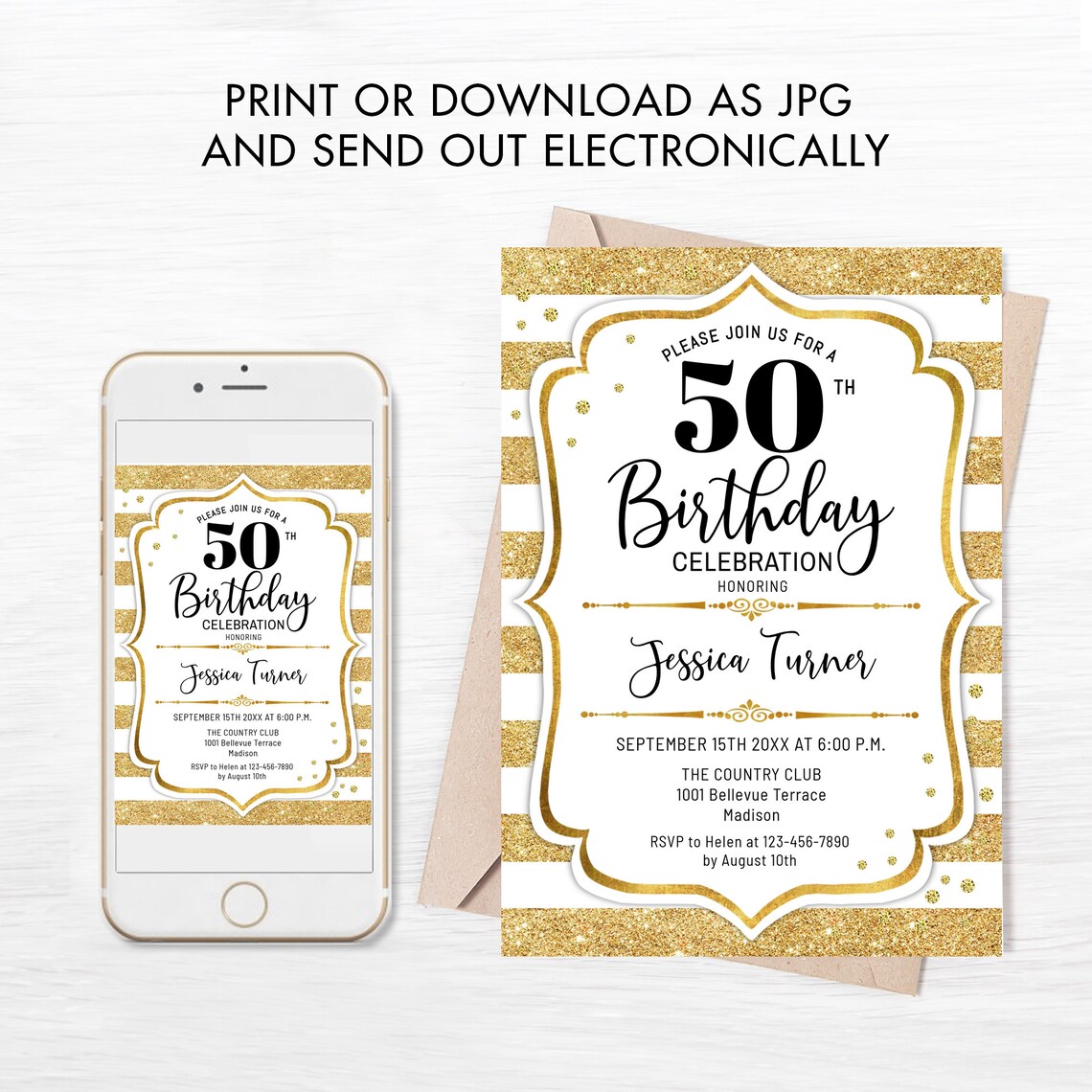 50th Birthday Invitation INSTANT DOWNLOAD Digital Template. | Etsy
